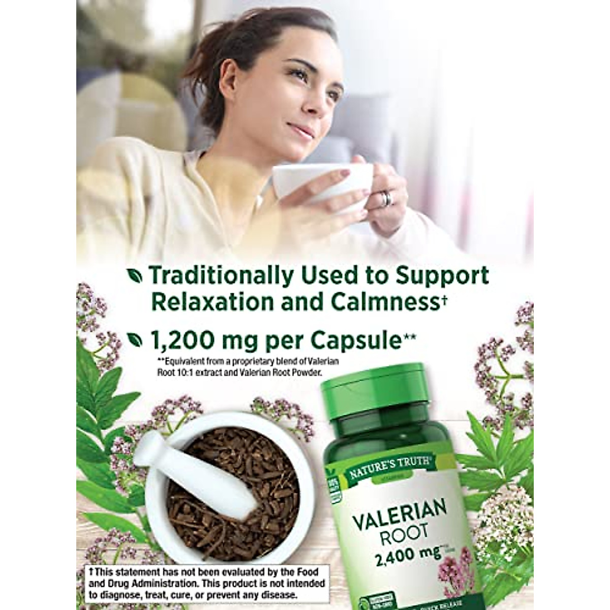 Nature's Truth Valerian Root Capsules | 2400mg | 90 Count | Non-GMO & Gluten Free Supplement