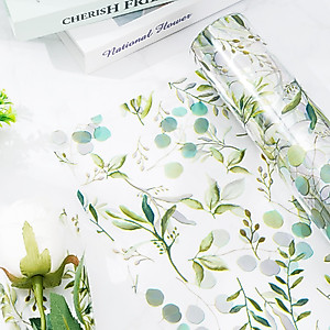 Whaline Eucalyptus Cellophane Wrap Roll Greenery Clear Wrapping Paper Green Leaves Plastic Gift Basket Wrap for Wedding Birthday Baby Shower Party Candy Treat DIY Craft Supplies, 32 Inch x 100 Ft