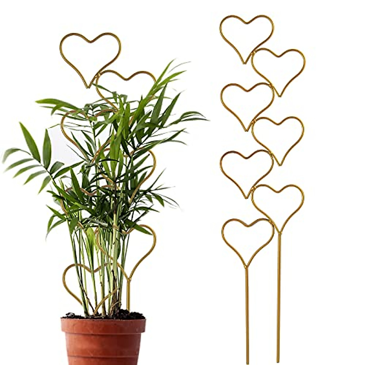 2Pcs Indoor Pot Plant Climbing Garden Trellis Gold Anti-Rust Metal Love Heart and Leaf Shaped Vines Climbing Support Bracket is a Creative Tool Gift for Gardening Lovers