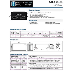 Mighty Max Battery 12V 150AH SLA Replacement Battery for AGM 641245