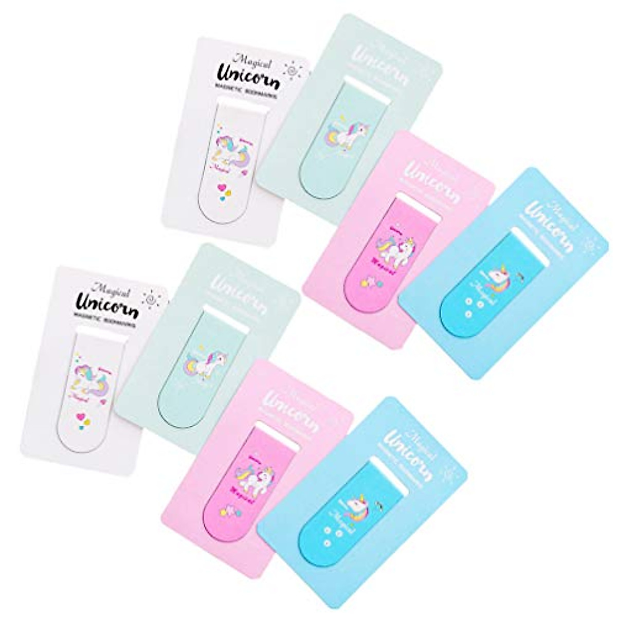 NUOBESTY 8Pcs Magnetic Bookmarks Unicorn Magnet Page Markers Page Clips School Office Supply(White, Green, Pink and Blue)