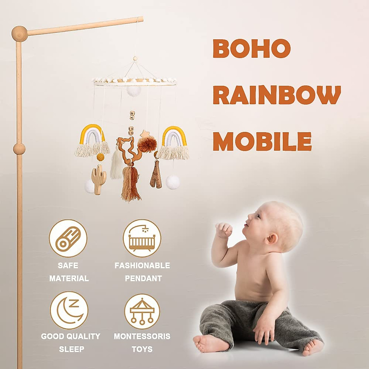 Boho Rainbow Mobile, Muulaii Neutral Baby Crib Mobile, Baby Mobile for Crib, Handmade Baby Mobile, Macrame Rainbow Baby Mobile, Rainbow Baby Mobile Baby Crib Mobile Kids Room Nursery Decor