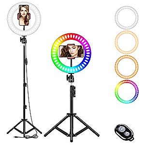 10" RGB Selfie Ring Light, LED Ringlight 3200-6500K with Tripod Stand & Cell Phone Holder for Live Stream/Make Up/YouTube/TikTok/Photography/Video Recording Compatible with iPhone & Android Phone