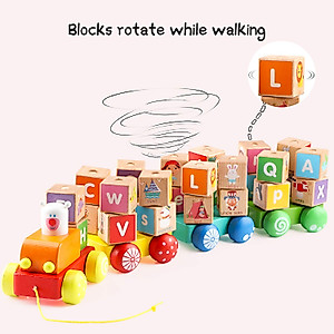 Garlictoys ABC Wooden Block Cart Sorting Stacking, Wood Alphabet Blocks Building Games Montessori Preschool Learning Educational Toys for Baby Stacking.Great Gift for Girls and Boys for 3+ Years Olds.