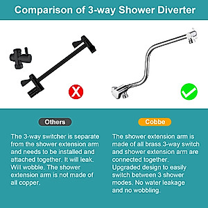 Cobbe 12 Inch All Metal 3-Way Rain Shower Head, High Pressure Shower Head, Dual Shower Heads with Handheld Spray Combo - Upgrade Extension Arm Height Adjustable - 9 Spray Filtered Shower Head, Chrome