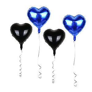 Mefuny 18inch Royal Blue Black Heart Shaped Foil Mylar Balloons for Birthday Party Wedding Valentine's Day Baby Shower Decoration(18 Pack)