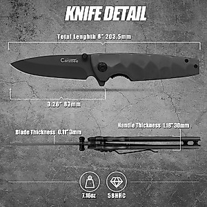Carimee Pocket Knife 3.3", Solid D2 Steel Blade, Heavy Thick FineCNC machianed Handle, Fully Ti-coated,premium EDC Gifts