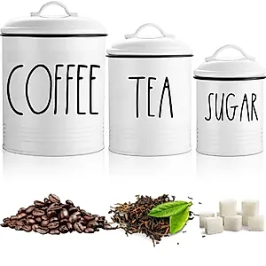 Brighter Barns Coffee Sugar Tea Canister Set Farmhouse Coffee Container Set - Large Airtight Food Storage Containers with Lids - Farmhouse Kitchen Decor - Coffee Station Decor & Accessories