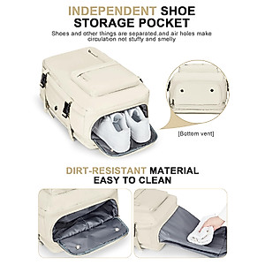 Large Travel Laptop Backpack, Expandable Flight Approved Backpack, Carry on Backpack for Women, Waterproof 17inch Laptop Hiking Backpack with Shoe Compartment, Beige