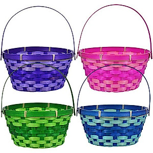 Greenbrier (4) Round Woven Bamboo Easter Baskets with Hinged Handles