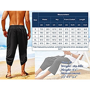 COOFANDY Men's Linen Pants Casual Drawstring Harem Trousers Lightweight Yoga Beach Pants with Pockets Black