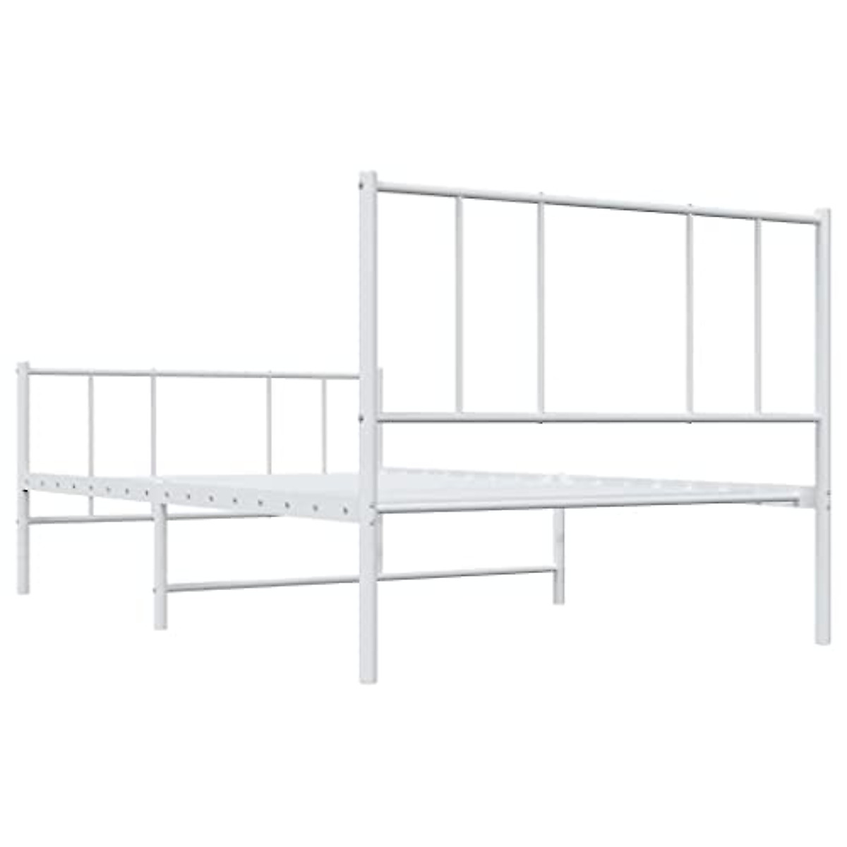 vidaXL Sturdy Steel Single Bed Frame with Headboard & Footboard - White - Metal Slats for Breathability - Convenient Under-Bed Storage Space - 81.5" x 41.3" x 35.4"
