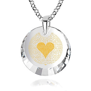 120 Languages I Love You Necklace Anniversary Birthday Gift Pendant for Women Pure Gold Inscribed in Miniature Text on Elegant Crystal Cubic Zirconia Gemstone, 18" 925 Sterling Silver Chain