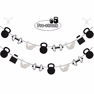 Glitter Gym Theme Birthday Banner- Weight Lifting Party Garland for Cross Fit Party, Fitness Themed Birthday Party Supplies