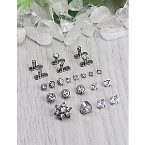 Ocptiy Dermal Piercing Jewelry Kit Dermal Tops 14G G23 Titanium Dermal Anchor Internally Threaded Flower Heart Dermal Replacement Piercing diamond Gen CZ Tops Balls Jewelry for Women Men 6mm 8mm
