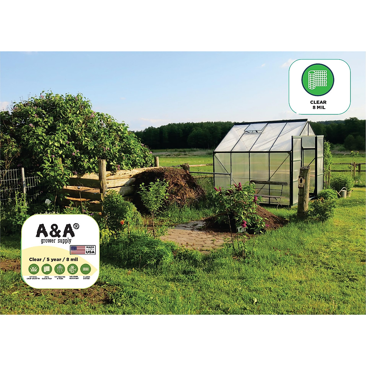 A&A Greenhouse Clear Plastic Film Polyethylene Covering Gt5 Year 8 Mil. - UV Protection - (12 ft. W x 25 ft. L)