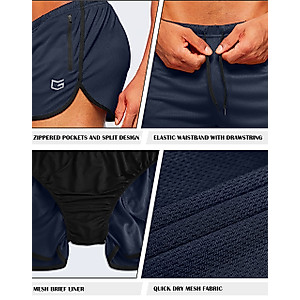 G Gradual Men's Running Shorts 3 Inch Quick Dry Gym Athletic Jogging Shorts with Zipper Pockets (Navy, X-Large)