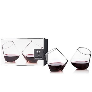 Viski Rolling Crystal Wine Glasses Set of 2, Premium Stemless Wine Glasses, for Wedding, Christmas, Birthday, or Housewarming Gift, Wine Glass Set, 12oz
