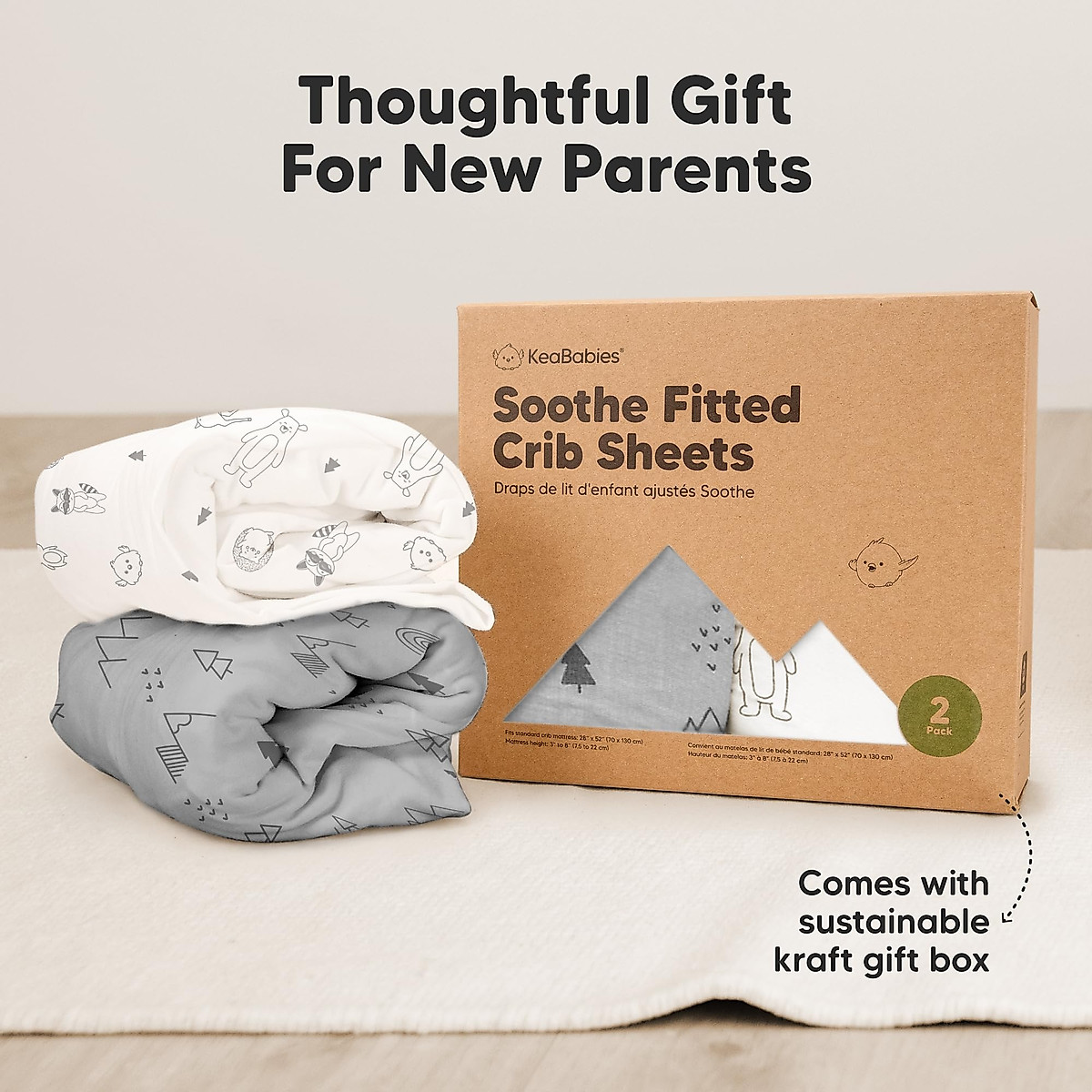 2-Pack Organic Crib Sheets for Boys, Girls - Jersey Fitted Crib Sheet, Baby Crib Sheets Neutral, Crib Mattress Sheet, Cotton Crib Sheets, Soft Baby Sheets for Crib, Unisex Crib Fitted Sheet (Woodland)