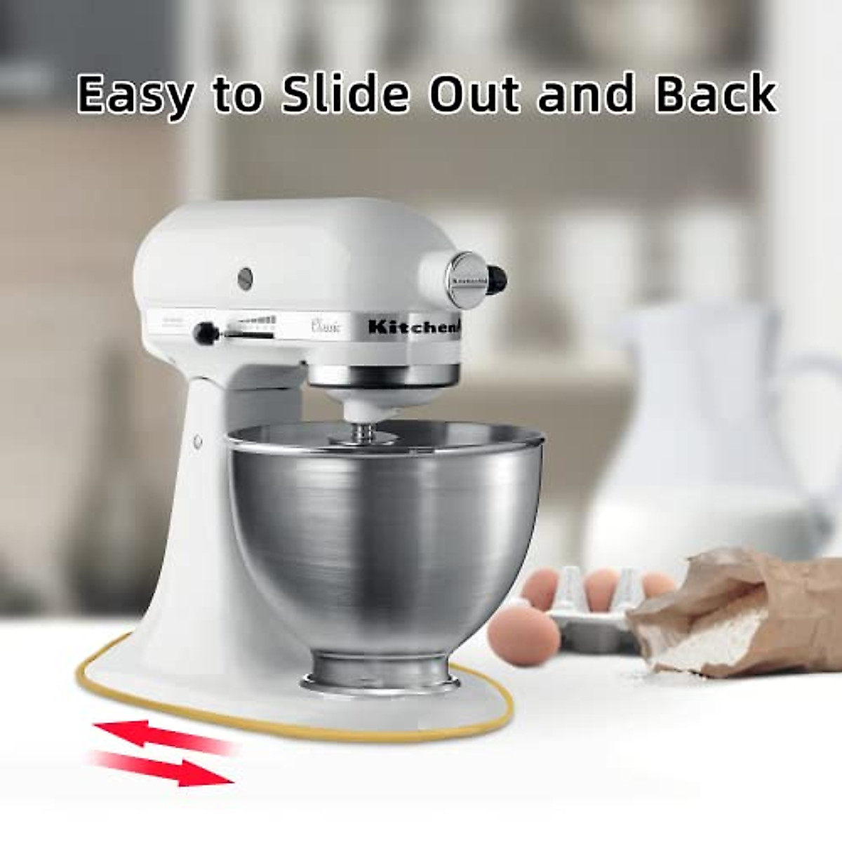 YOUNGER-RIS Bamboo Mixer Slider Compatible with KitchenAid 4.5-5 Qt Mixer Sliding Tray Appliance Slider Stand Mixer Sliding Tray Sliding Mat Pad Mixer Mover for Tilt Head KitchenAid Stand Mixer