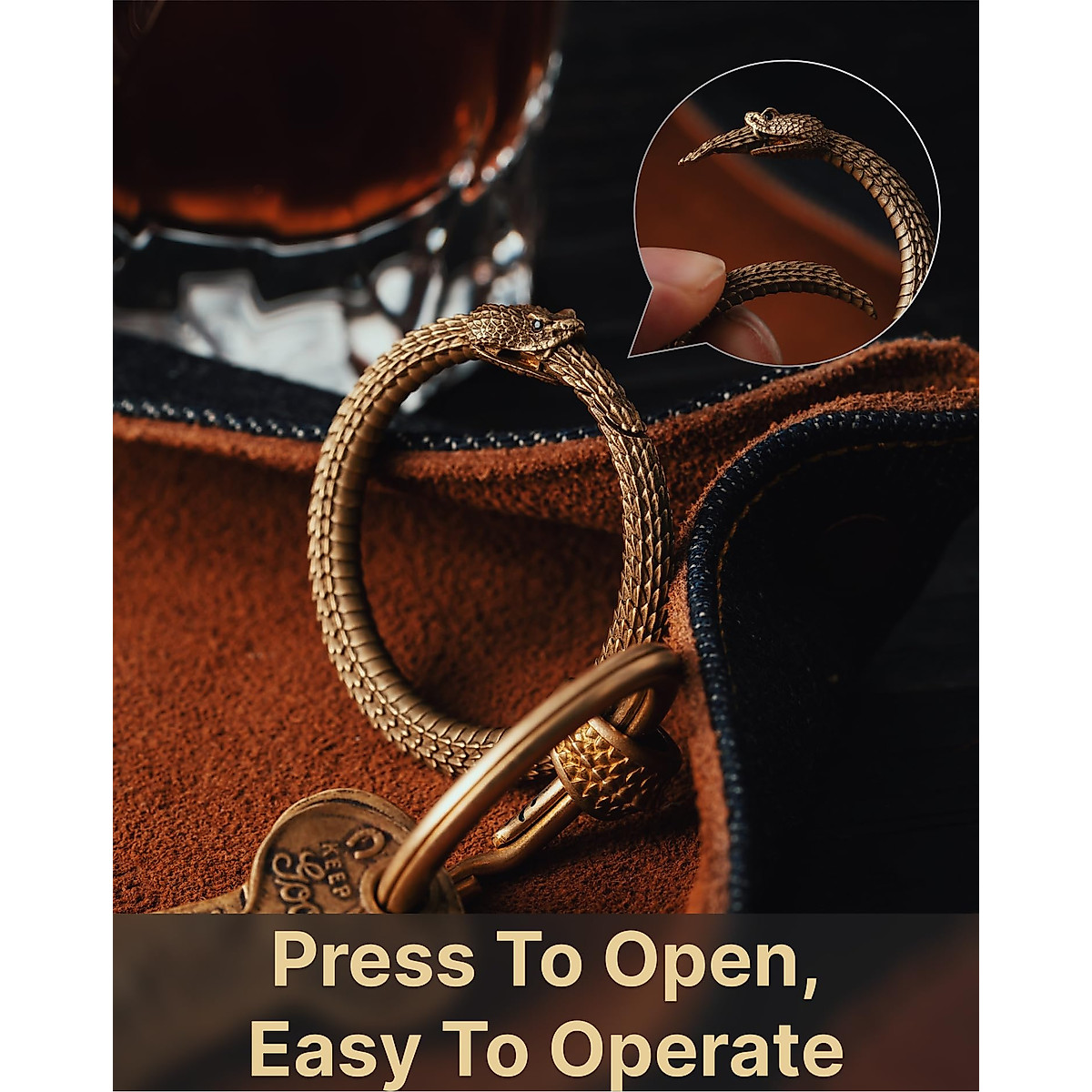 COPPERTIST.WU Ouroboros Snap Brass Keychain Keyring Spring Clip Ring with Key Ring