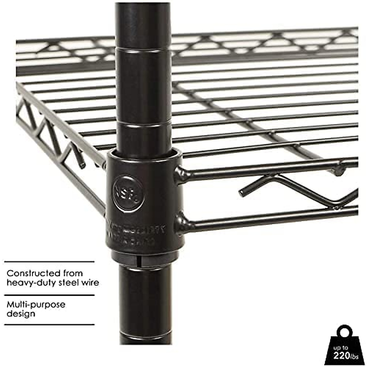 Heavy Duty 5-Tier Shelving Unit Commercial Grade Adjustable 900Lbs Capacity Steel Storage Rack 30L x 14D x 60H Mobile Shelves Wire Shelf Silver Rolling Utility Cart for Pantry Garage Kitchen- Black