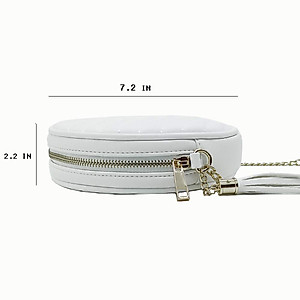 theops Small Crossbody Bags for Women Circle Quilted Purse Faxu Leather Shoulder Round bag, White, Medium