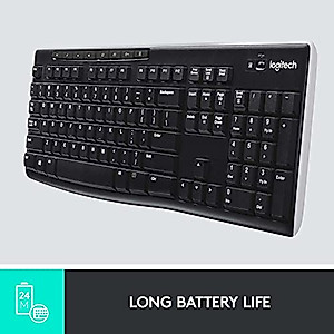 Logitech K270 Wireless Keyboard for Windows, 2.4 GHz Wireless, Full-Size, Number Pad, 8 Multimedia Keys, 2-Year Battery Life, Compatible with PC, Laptop