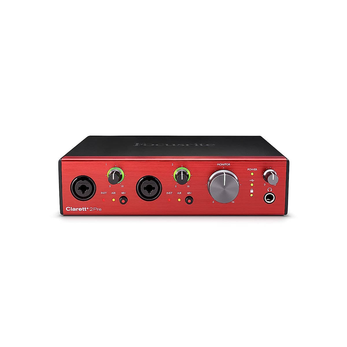 Focusrite Clarett+ 2Pre USB-C Bus-Powered Audio Interface for Music Production, with Two Professional Quality Pre-Amps and Powerful and Transparent Headphone Outputs/Instrument Inputs