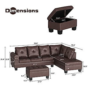 Lamerge Sectional Sofa Couch for Living Room, Modular Sectional Sofa with 6 Seats L Shaped Sofa Set with PU Leather Ottoman, Button Tufted Comfy Living Room Sofa Couch for Small Place