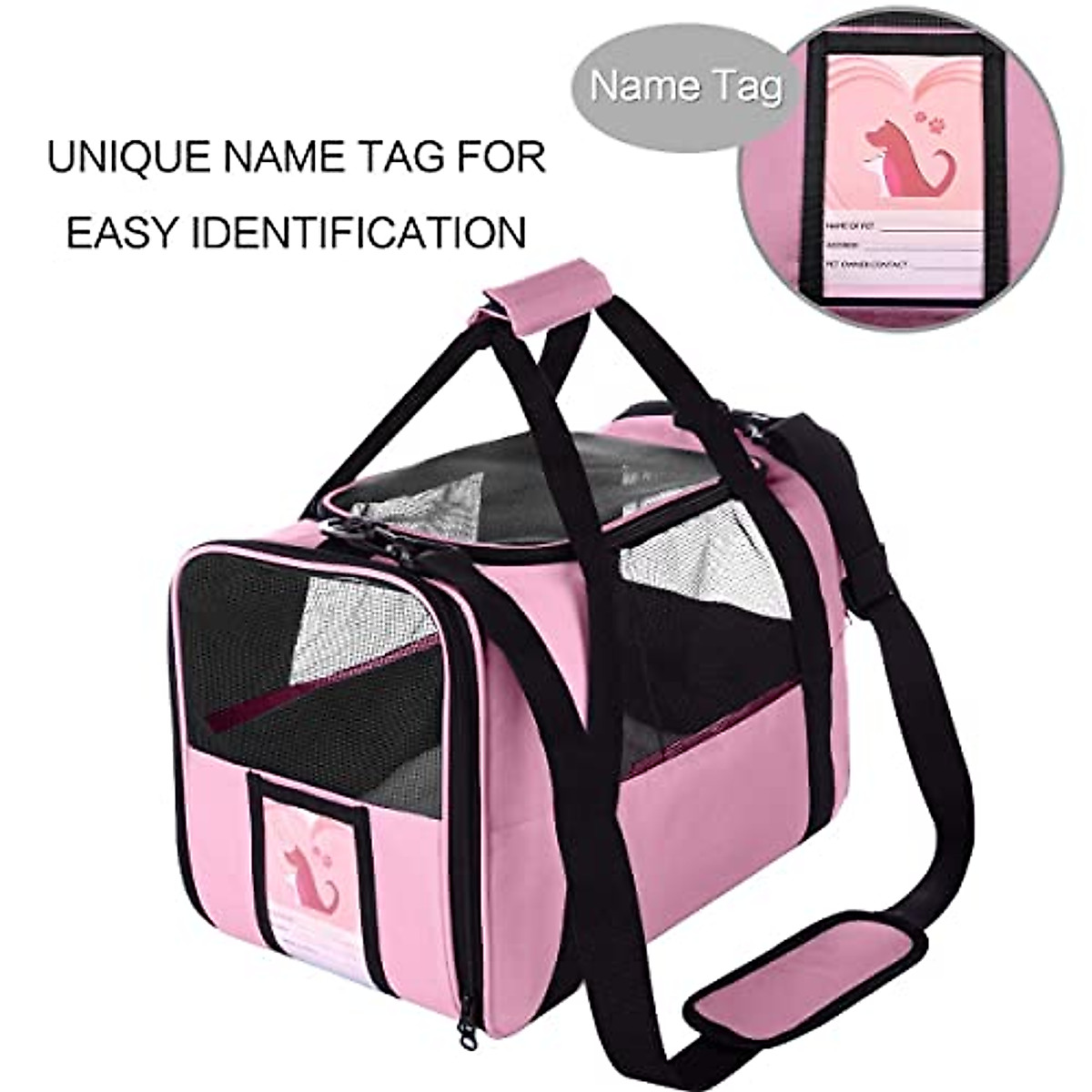 ZFBB Dog Carrier Cat Carrier Pet Carrier, Airline Approved Dog Carrier with Mesh Window, Breathable, Collapsible,Soft-Sided,Escape Proof,Easy Storage, Best for Small Medium Cats Dogs