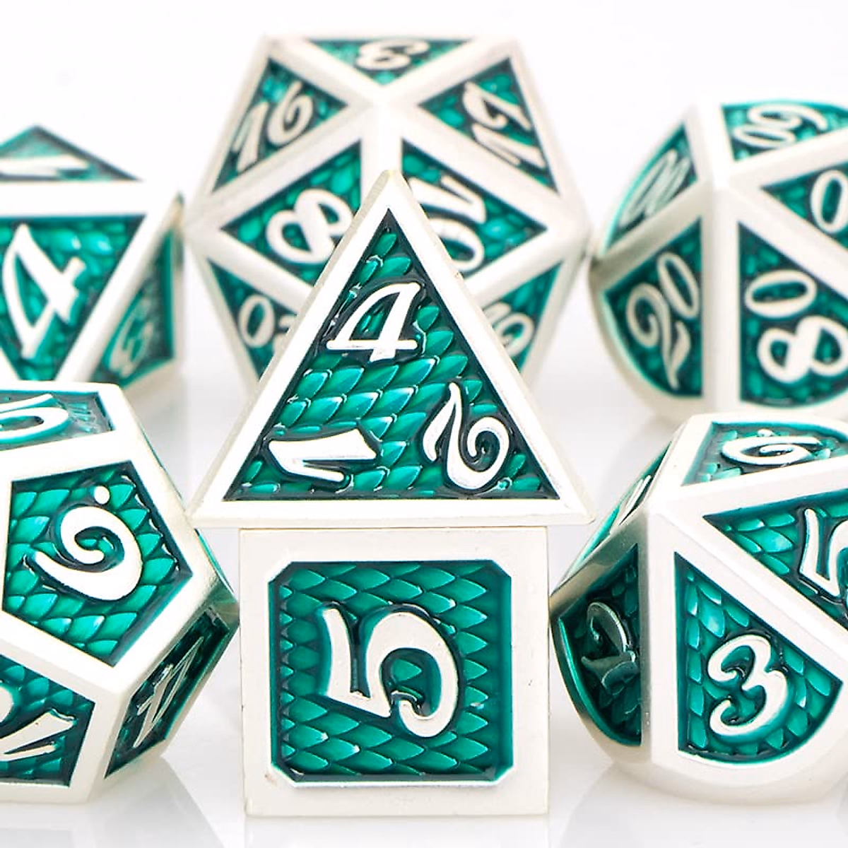 Metal DND Dice Set with Gift Box, RUNFNG 7 Pcs Polyhedral Dice Set for Dungeons and Dragons Dice, Blue Role Playing Dice, D and D D+D RPG Dice Set, D&D Dice Set D20 D12 D10 D8 D6 D4