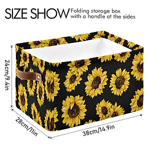 STAYTOP Large Storage Basket Collapsible Toy Storage Bins Waterproof Laundry Basket with Handle.Used for Home Closets, Offices, Bedrooms, Kids Toy and Gift Baskets-Vibrant Sunflower（Rectangular)1PCS