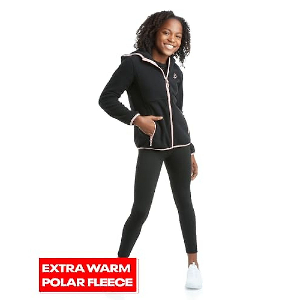 Reebok Girls' Fleece Jacket - Polar Fleece Hoodie Sweatshirt Jacket - Lightweight Coat for Girls (4-16), Size 7-8, Black