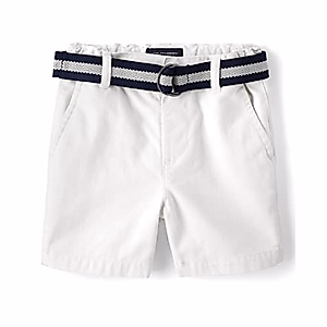 The Children's Place Baby Toddler Boys Chino Shorts, Simplywht, 5T,baby boys,and Toddler Boys Belted Chino Shorts,Simply White,5T