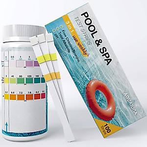 Aqualuna Pool and Spa Test Strips 100 Counts: 3 Way Hot Tub Test Kit Testing for Free Chlorine/Bromine, Total Alkalinity and pH. Easy and Accurate Spa Test Strips for Hot Tub