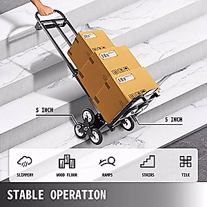 BestEquip Stair Climbing Cart 460lbs Capacity, Portable Folding Trolley with 6 Wheels, Stair Climber Hand Truck with Adjustable Handle for Pulling, All Terrain Heavy Duty Dolly Cart for Stairs