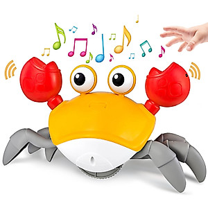 JATOTVE Baby Toys Crawling Crab Tummy Time Toy, Dancing Moving Walking Escape Cute Crab Learning Crawl Boy/Girl Gift, Interactive Development Sensory Toy for Infants Babies Toddlers Kids (Orange)
