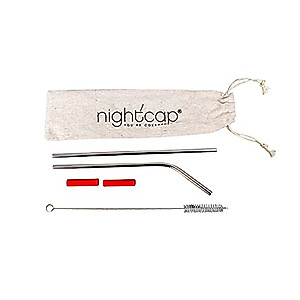 NightCap Straw Kit - The Eco Friendly Complement to Your NightCap with 2 Reusable Stainless Steel Straws, Straw Brush, Carrying Pouch, and 2 Silicone Tips - Ideal Drinking Straws for Home and Travel