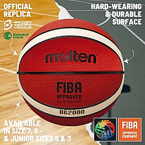 Molten BG-Series Rubber Basketball, FIBA Approved - BG2000, Size 7, 2-Tone (B7G2000)