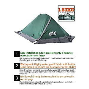 camppal 1 Person Tent Backpacking Camping Hiking Mountain Hunting Tent Lightweight and Waterproof for 4 Season Extreme Space Saving Single Bracket (Green-with skirt)