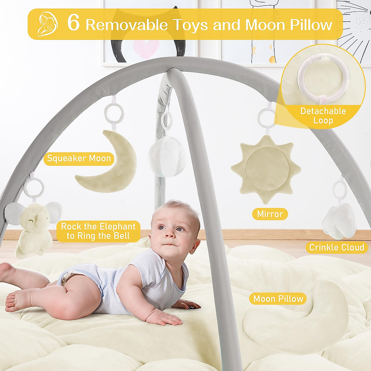 Agiyimi 5-in-1 Thick Plush Baby Play Gym, Tummy Time Mat, Play Mat for Babies and Toddlers, Activity Gym, Convertible Stage-Based Developmental Activity Center from Baby to Toddler, Ball Pit, Pet Bed