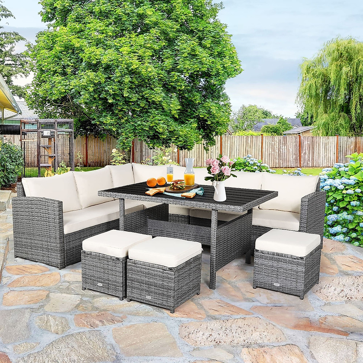 Overstock 7-Piece Outdoor Rattan Patio Furniture Set Grey