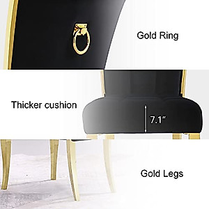 ACEDÉCOR Dining Chairs, Upholstered High-end Velvet Dining Room Chair with Metal Back Ring Pull Trim Golden Legs, Modern Elegant Dining Chair for Dining Room, Apartment, Kitchen (Black, Set of 2)