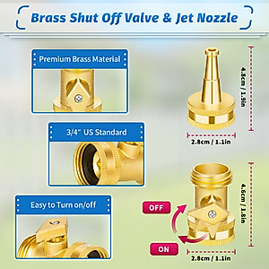 AUTOMAN Brass Hose Nozzle - High Pressure Jet Nozzle 4 Count (2 Set), Heavy Duty Water Hose Sprayer Sweeper with Hose Shutoff Valve, 3/4” GHT Nozzles for Garden Hose, Car Wash, Extra 10 Rubber Washers