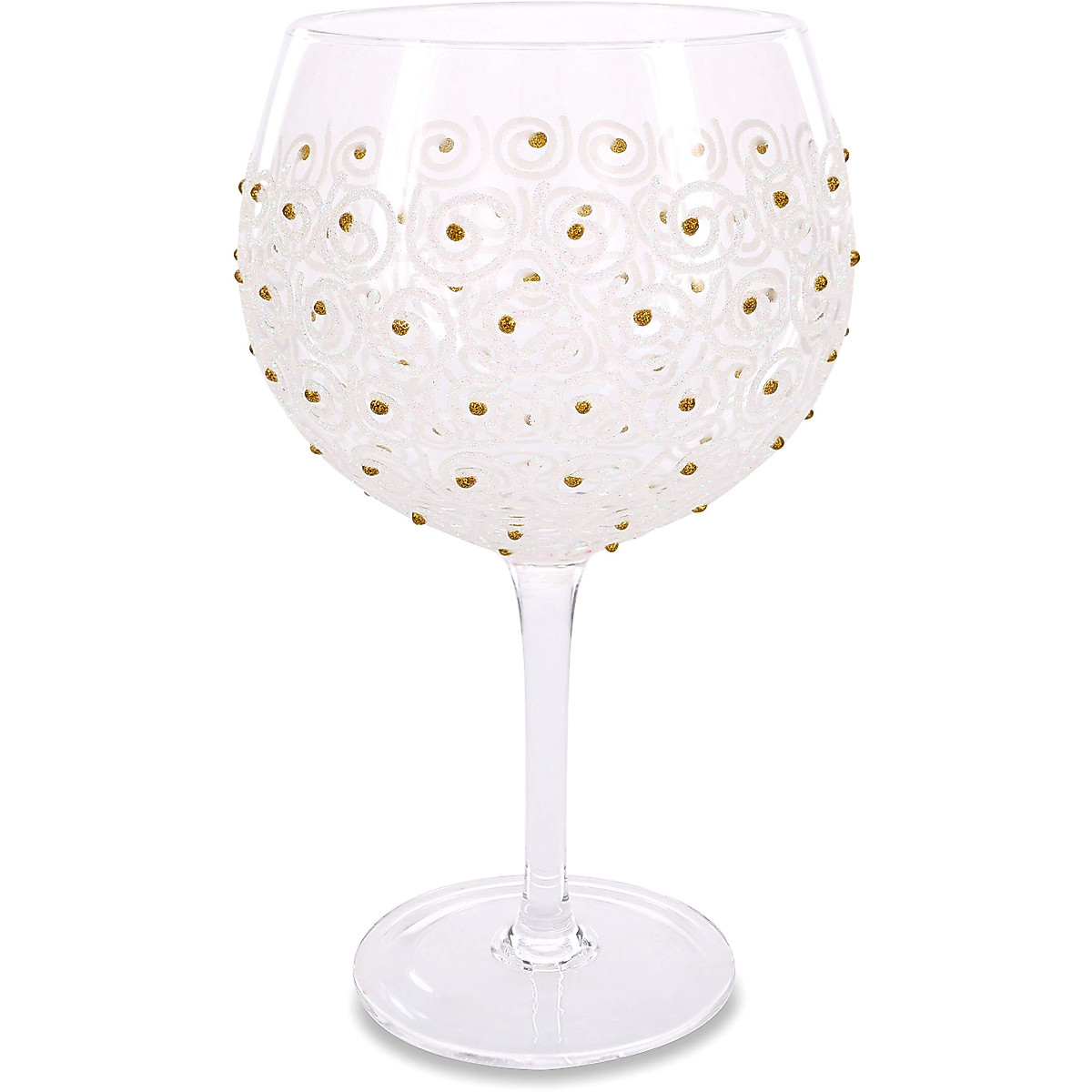 Pavilion Gift Company 24 Oz Hand Painted Large Glass Wine A Little Laugh A Lot-White Sparkle Swirl, Gold