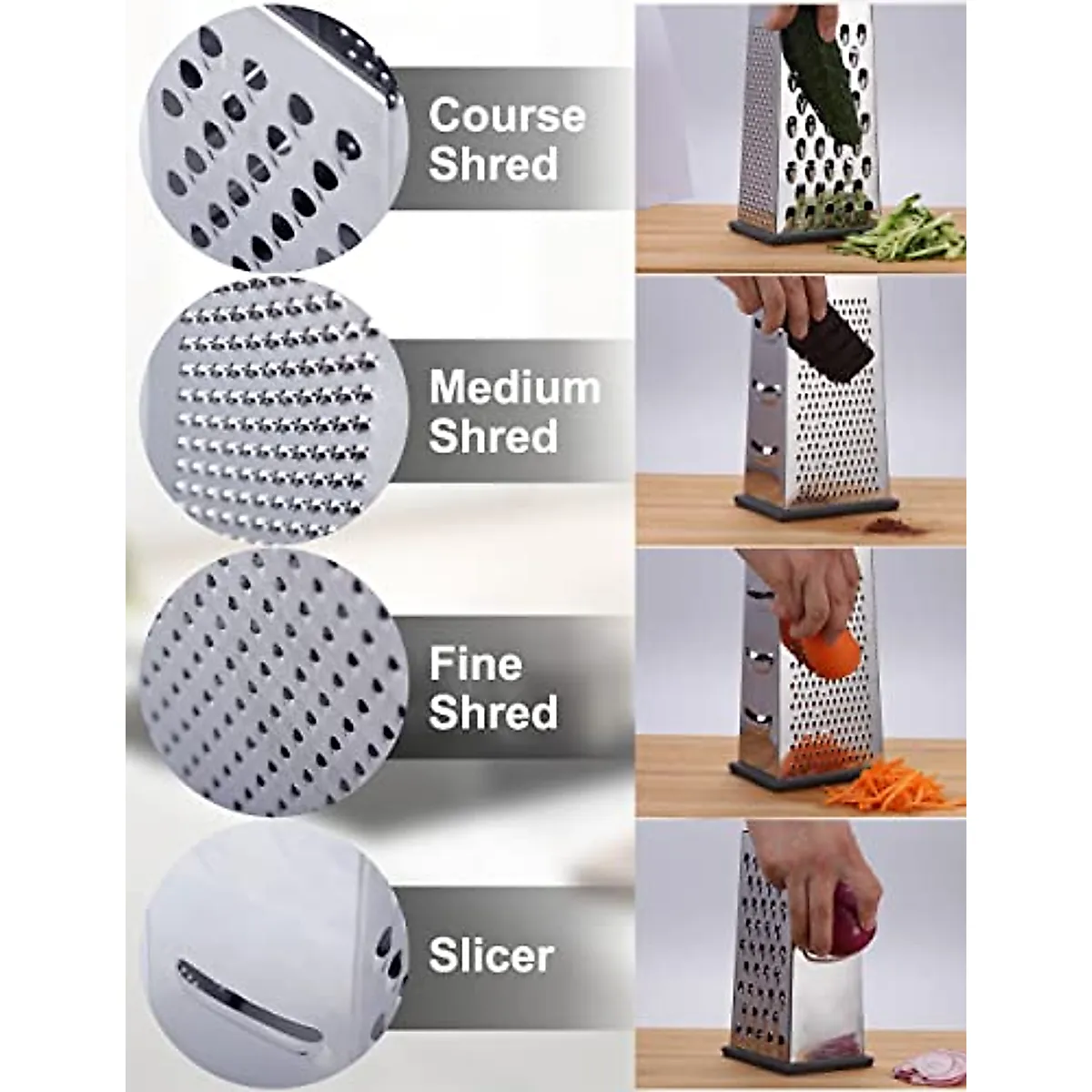 Cheese Grater, Box Grater for Cheese Stainless steel Vegetable Slicer Food Shredder 4-Sided Convenience Gadgets for kitchen