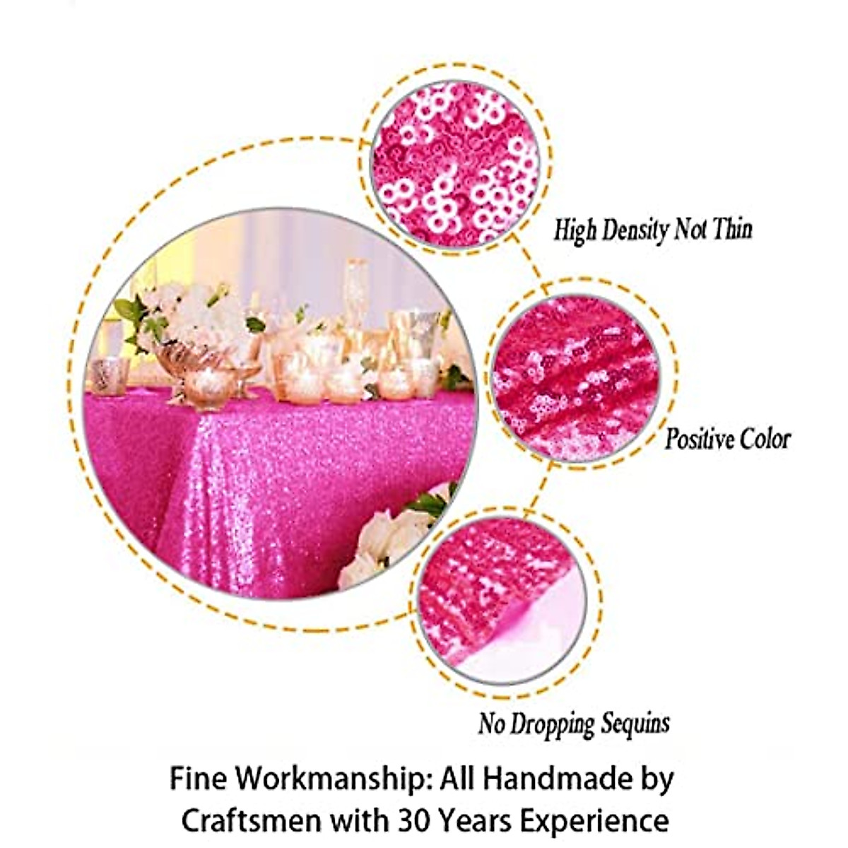 60x102-Inch-Hot Pink-Sequin Rectangular Tablecloth for Party Cake Dessert Table Polyester Tablecloth Rectangle Outdoor Tablecloth(Hot Pink)