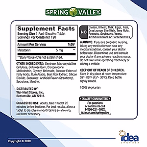 Melatonin Fast-Dissolve Tablets, 5mg by Spring Valley, 120 Ct (2 Pack) Bundle with Exclusive"Have a Great Sleep" - Better Idea Guide (3 Items)
