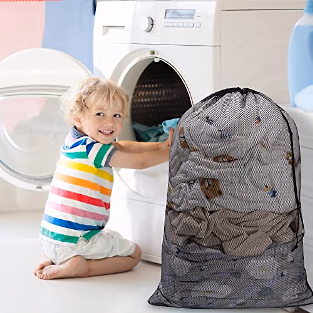 Meowoo Mesh Laundry Bag, 27×36inch Heavy Duty Extra Large Mesh Laundry Bags Drawstring Lockable, Laundry Hamper Liner, Machine Washable, for Travel,　Storage,　Sports， Factories, Dorms, Hamper Liner(black,2Pcs)